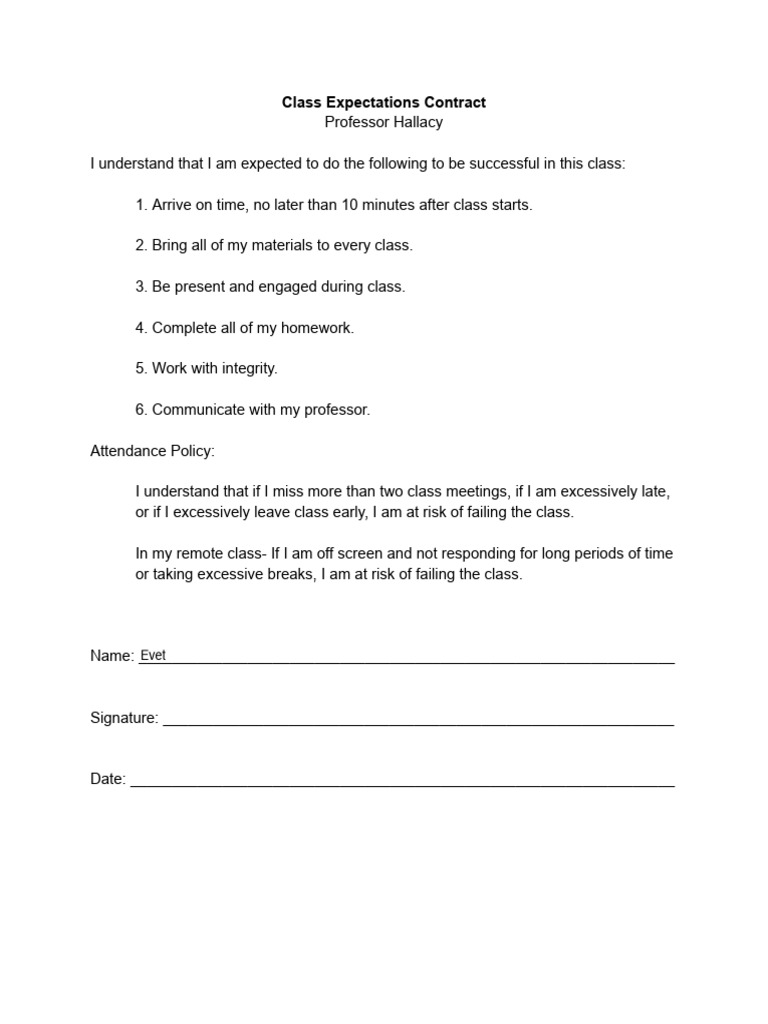 Class Expectations Contract (02) - Level 4 Reading | PDF