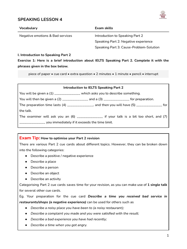 IELTS Speaking Part 2: Negative Experiences | PDF