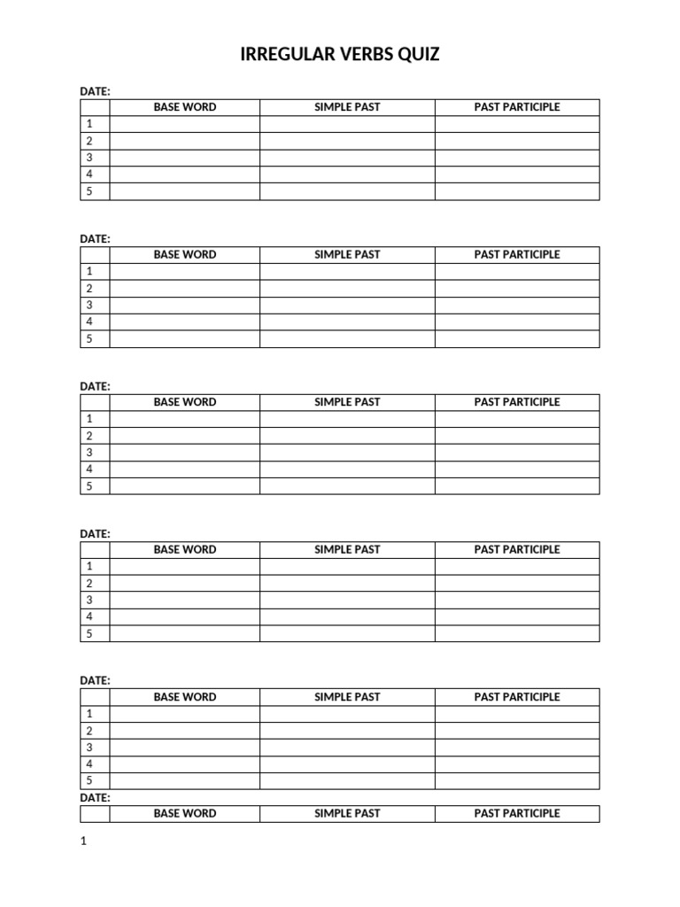 Irregular Verbs Quiz PDF | PDF