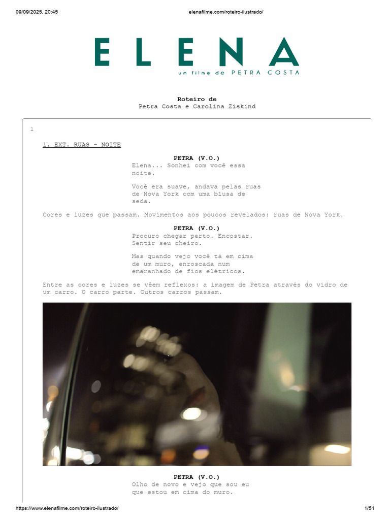 Roteiro do Filme "Elena" de Petra Costa | PDF | Câmera