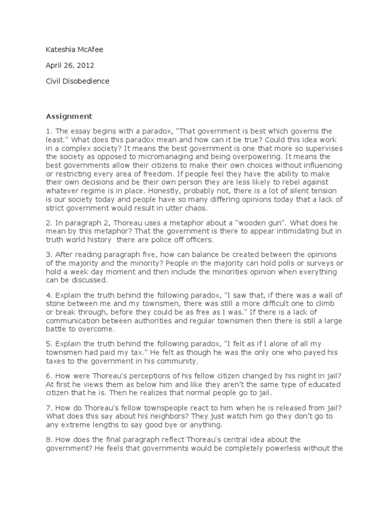 Thoreau's Civil Disobedience Analysis | PDF | Civil Disobedience (Thoreau)