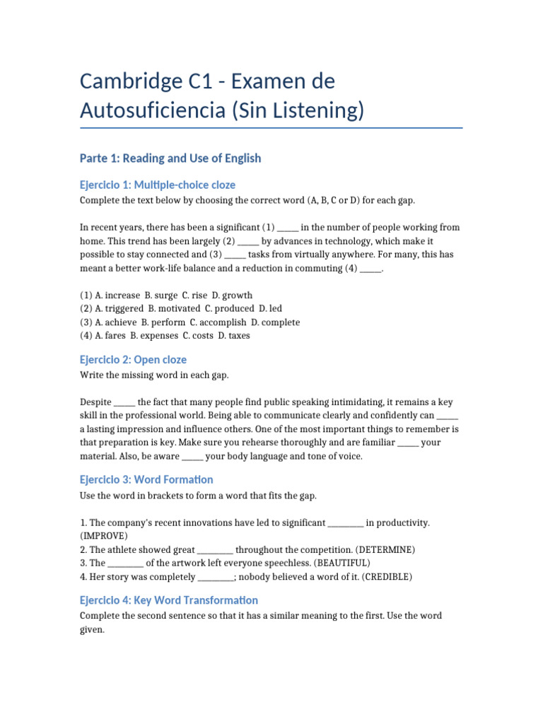 Cambridge C1 Exam: Reading & Writing Tasks | PDF | Communication ...