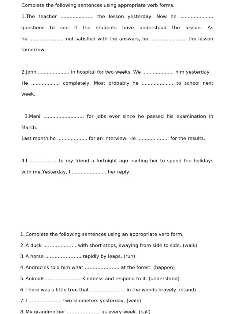 Verb Form Completion Exercise | PDF