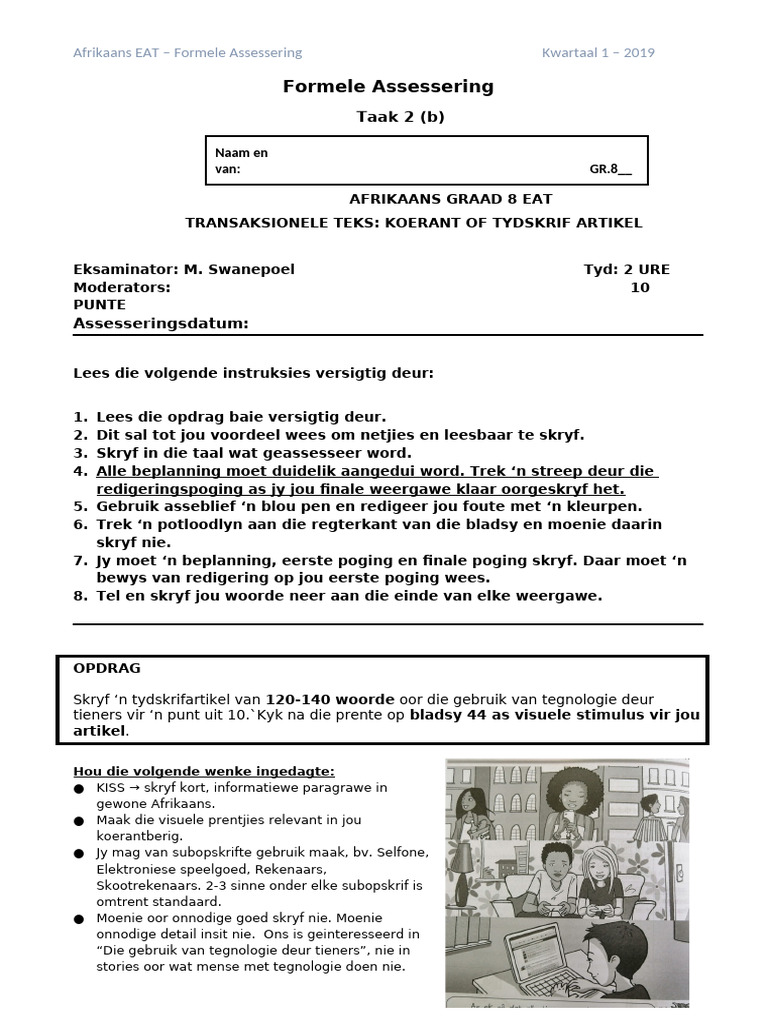 Formele Assessering Taak 2 (B) - Koerant of Tydskrif Artikel 2019 | PDF