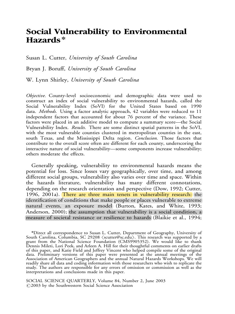 Social Vulnerability Index for Hazards | PDF | Vulnerability | Median