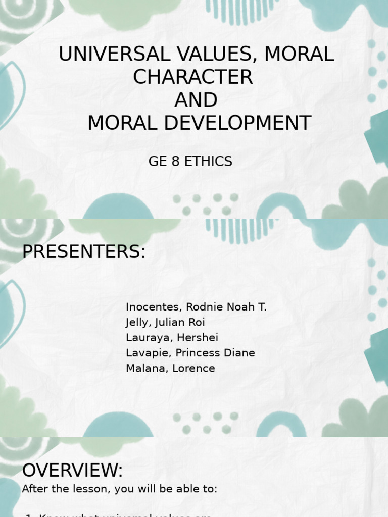 Universal Values Moral Character and Moral Development 1 | PDF ...