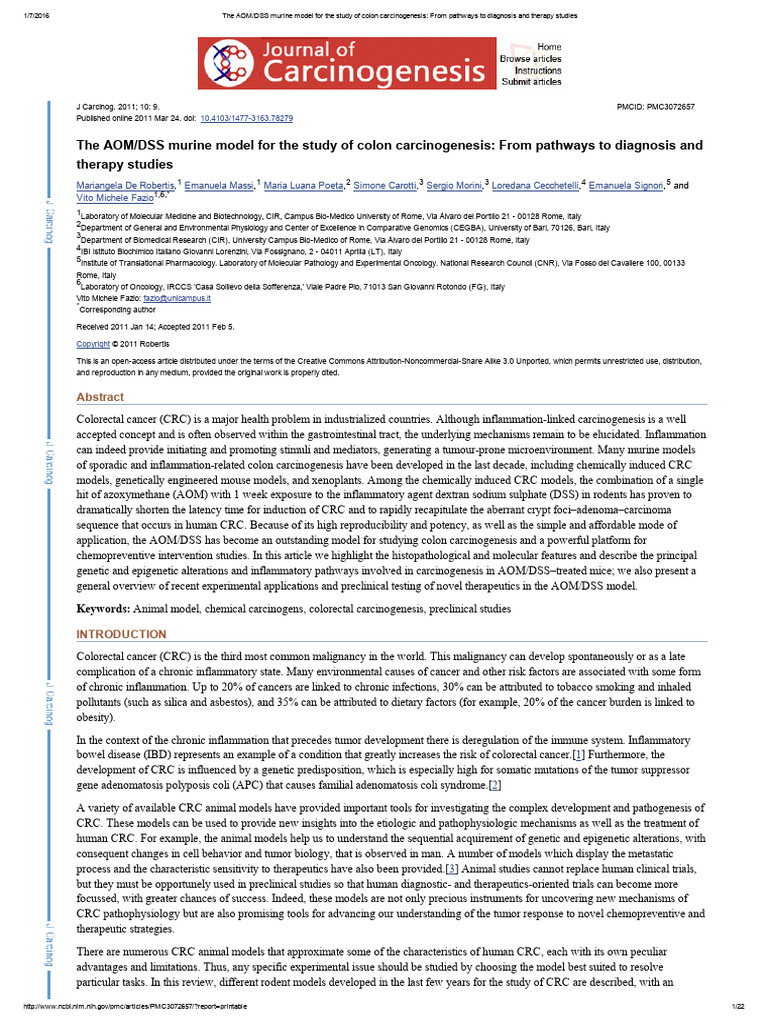 AOM/DSS Model in Colon Cancer Research | PDF | Colorectal Cancer ...