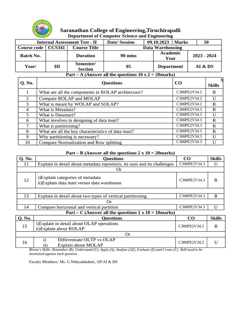 CC s341 Data Warehousing | PDF | Data Warehouse | Information Management