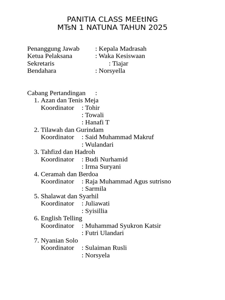 Panitia Class Meeting 2025 | PDF