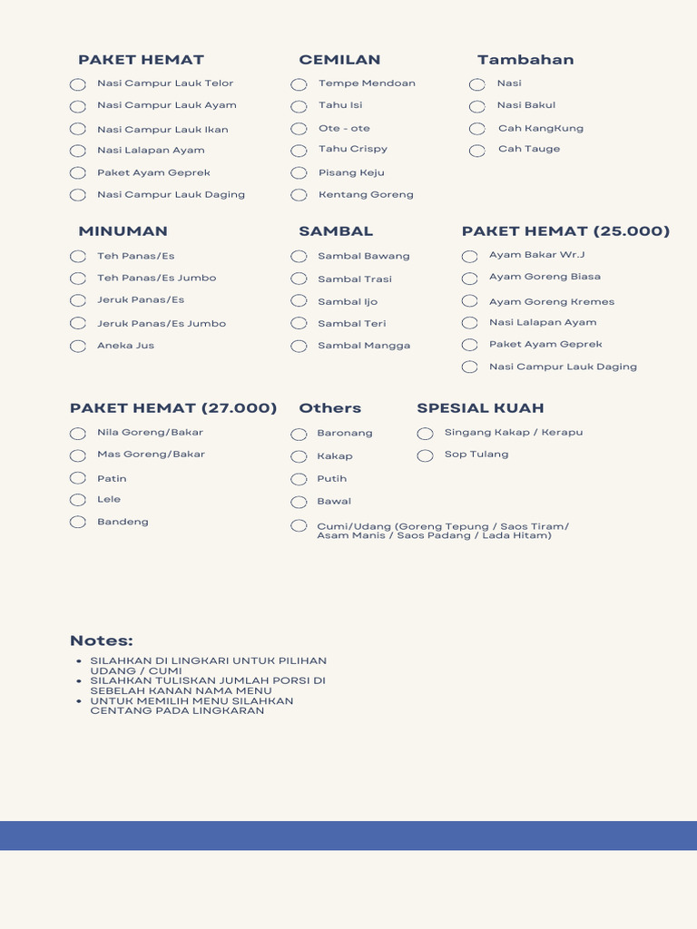 Checklist Menu WR.J | PDF
