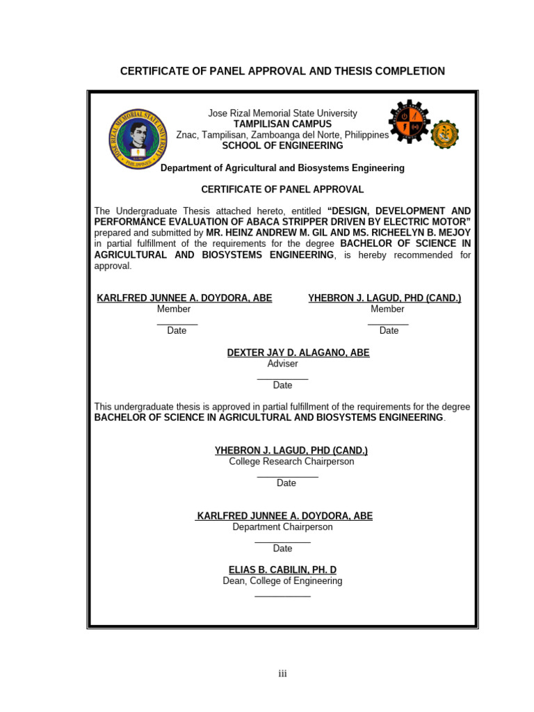 Certificate of Panel Approval and Thesis Completion - 1 | PDF