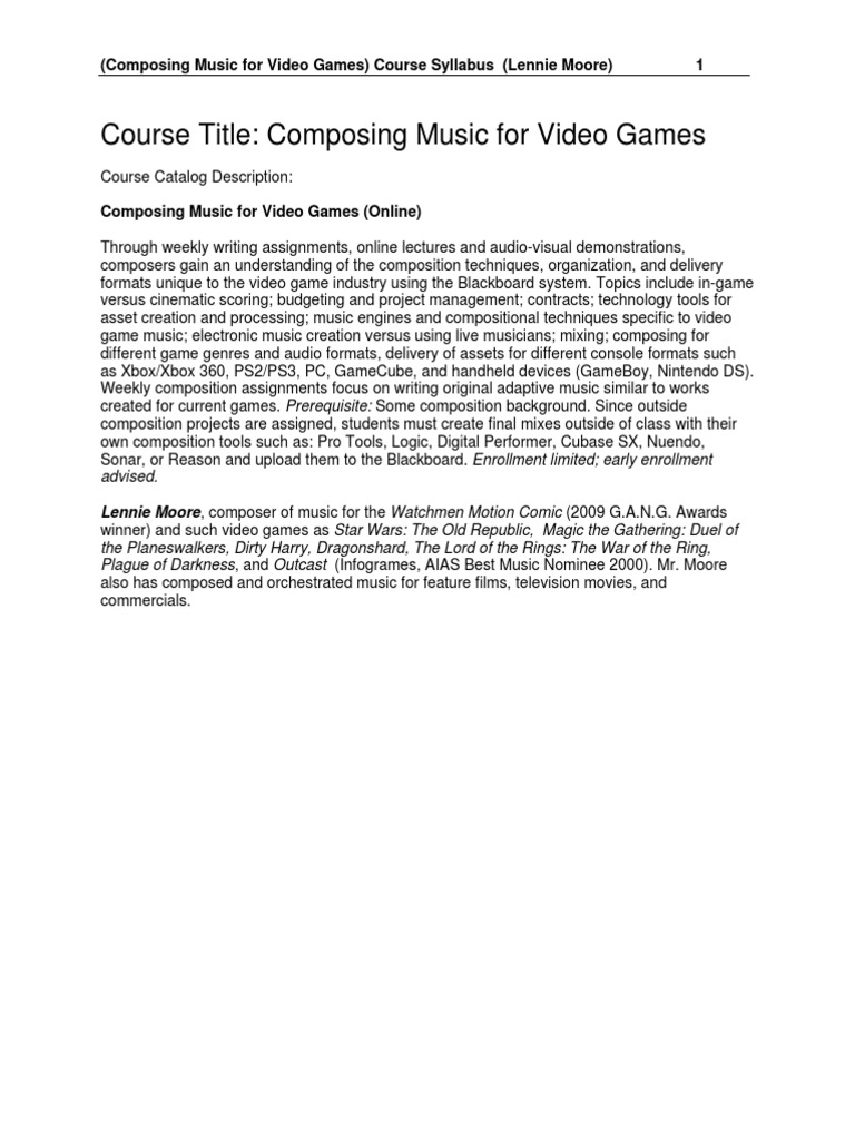 Video Game Music Composition Course | PDF | Video Games | Internet Forum