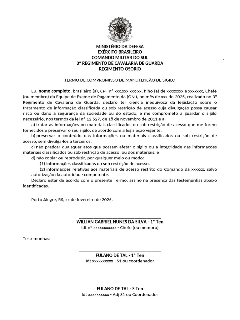 Modelo de Termo de Comp Manut Sigilo | PDF