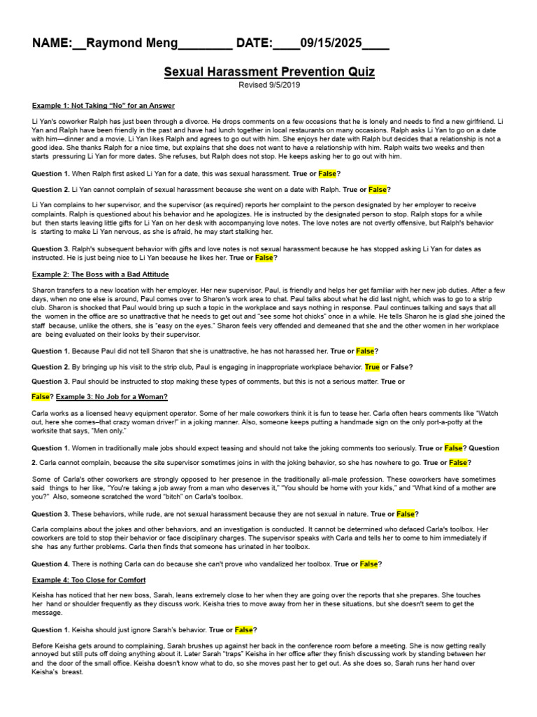 SHP Quiz | PDF | Sexual Harassment