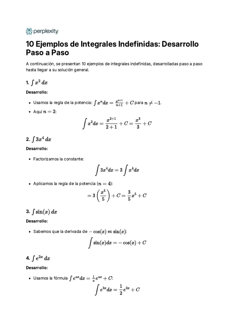 10 Ejemplos de Integrales Indefinidas | PDF