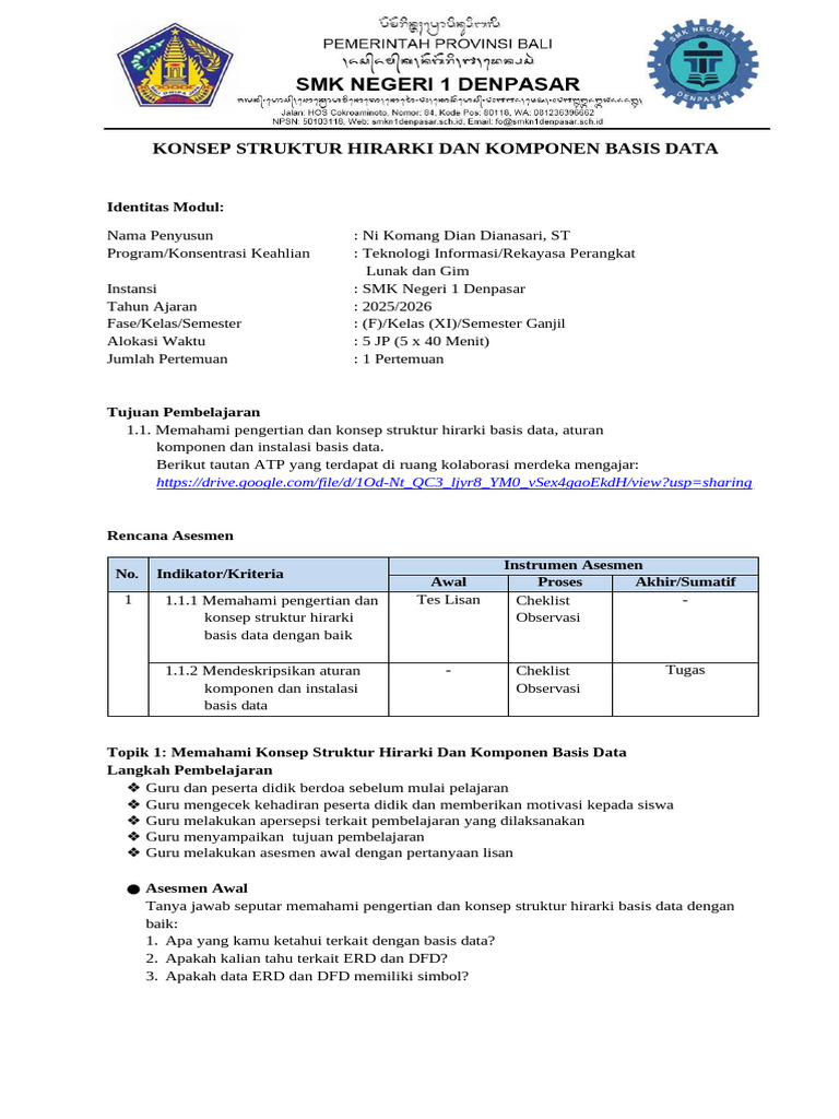 Buku Kerja 1 - 3. Modul Ajar Basis Data | PDF