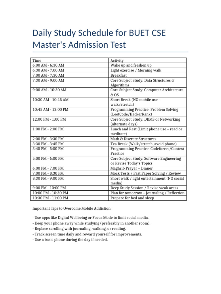 BUET CSE Master's Study Schedule | PDF | Computing