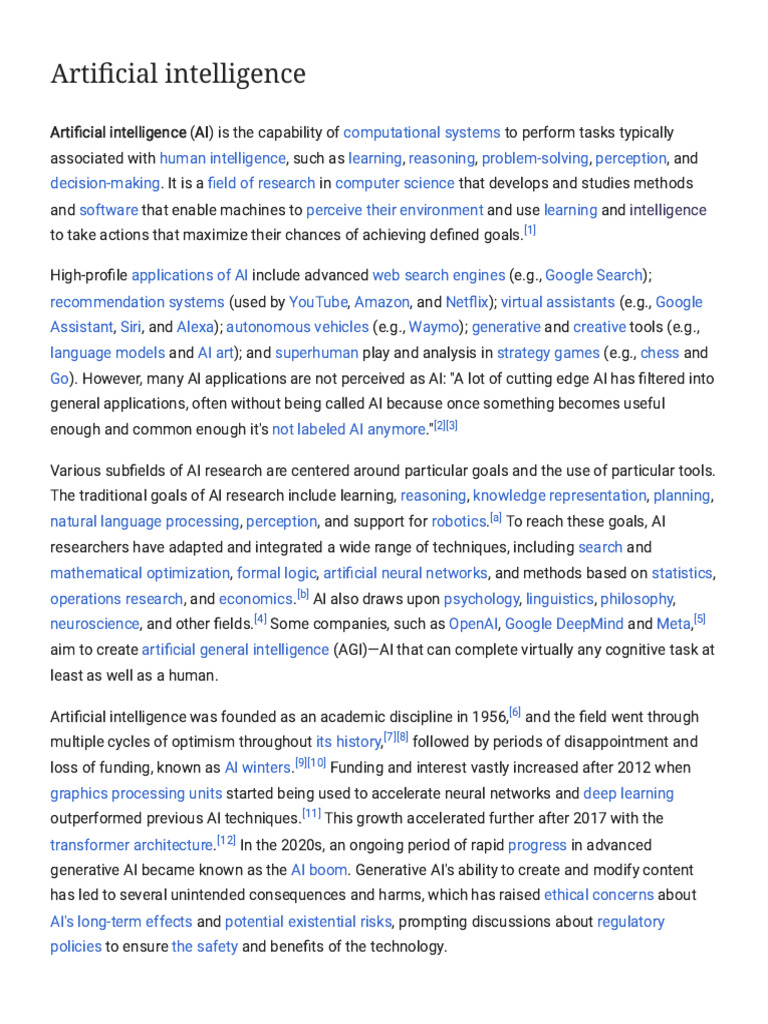 Artificial Intelligence - Wikipedia | PDF | Artificial Intelligence | Intelligence (AI) & Semantics