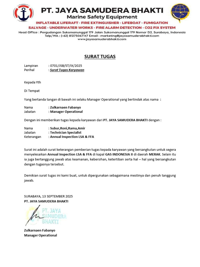 Surat Tugas Karyawan | PDF