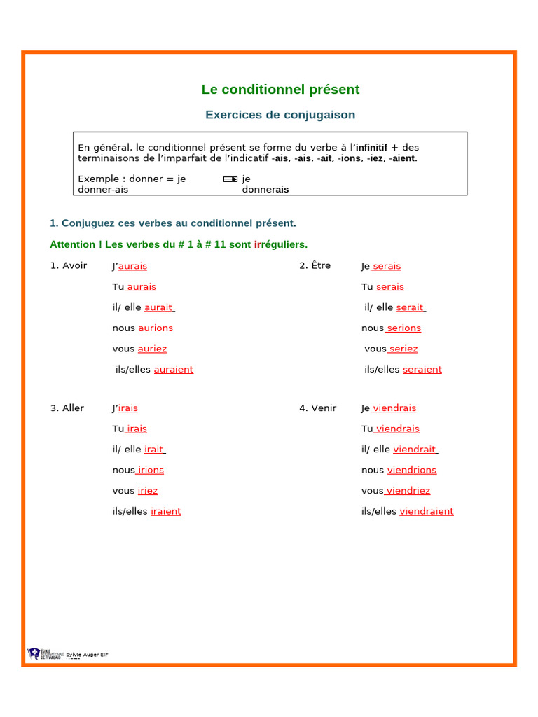 Le Conditionnel Présent Exercices Et Corrigé | PDF | Morphologie ...