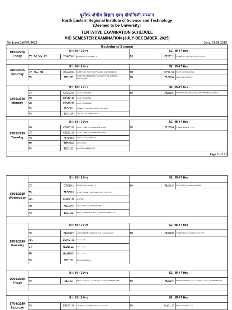 Tentative Exam Schedule | PDF | Electronic Engineering | Engineering