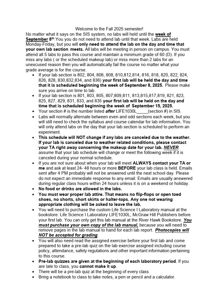 Fall 2025 Lab Attendance Guidelines | PDF