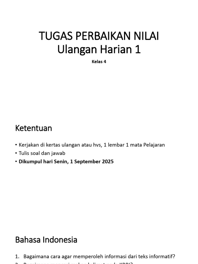 Tugas Perbaikan Nilai Kelas 4 | PDF