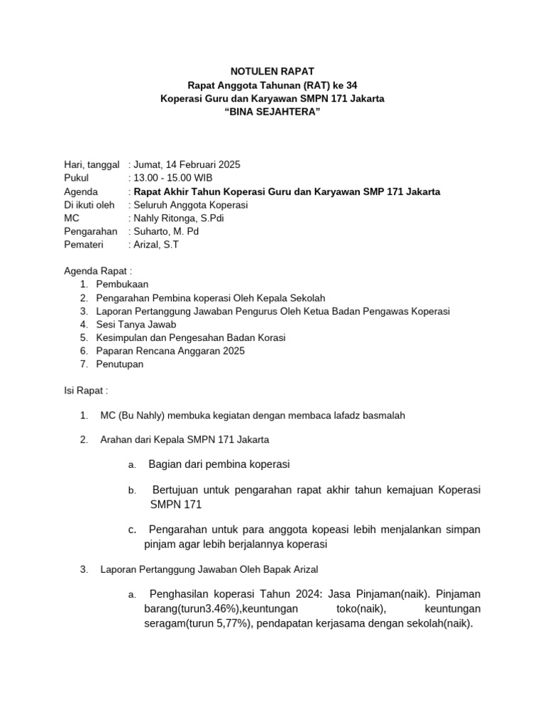 Notulen RAT 2024 | PDF