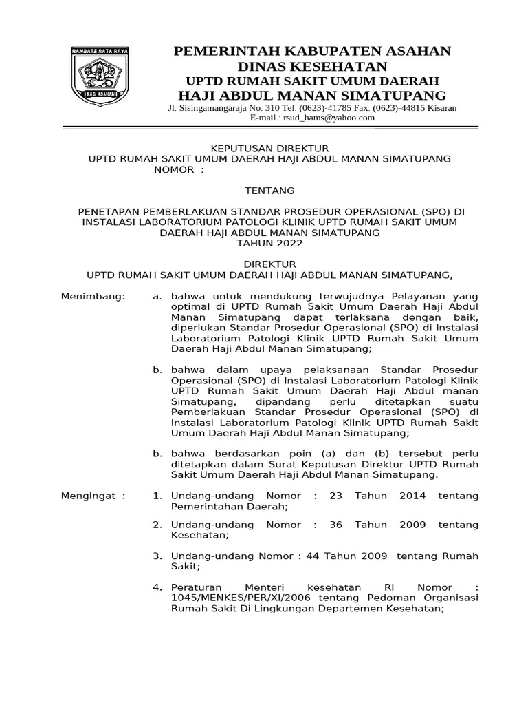 SK Pemberlakuan Spo | PDF