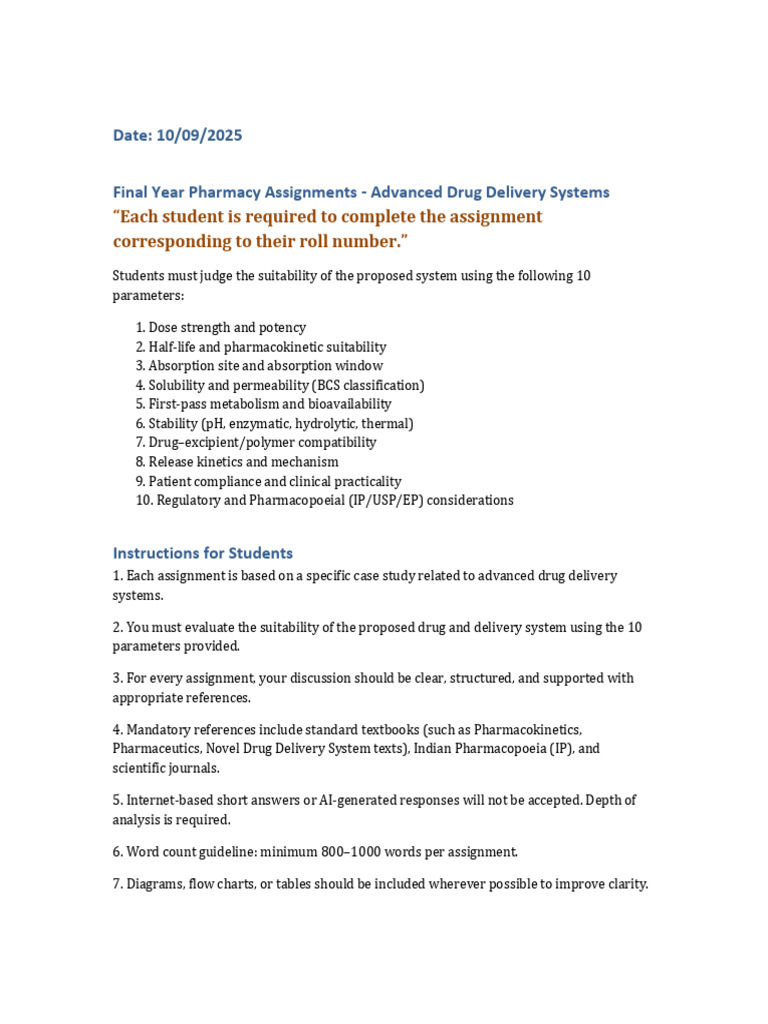 Pharmacy Assignments 103 | PDF | Pharmaceutical Formulation ...