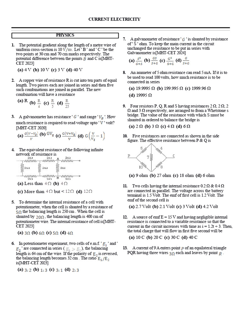 Current Electricity Problems and Solutions | PDF | Series And Parallel ...