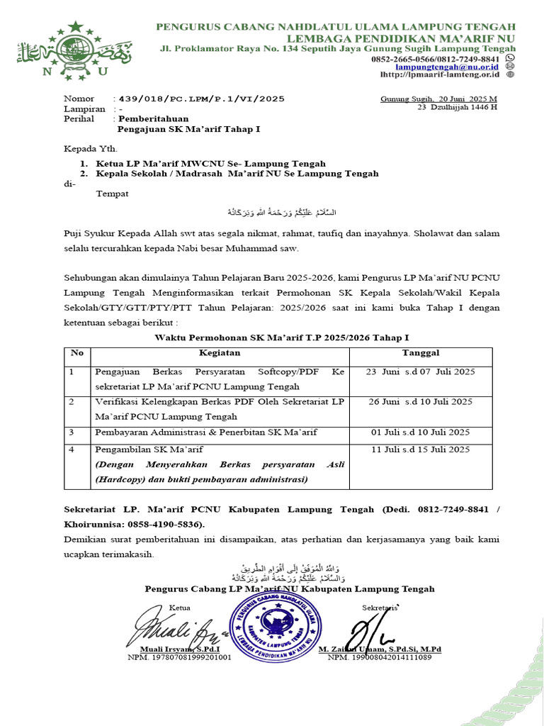 S. Pemberitahuan Pengajuan SK - LPM - THP 1 - Gabng | PDF