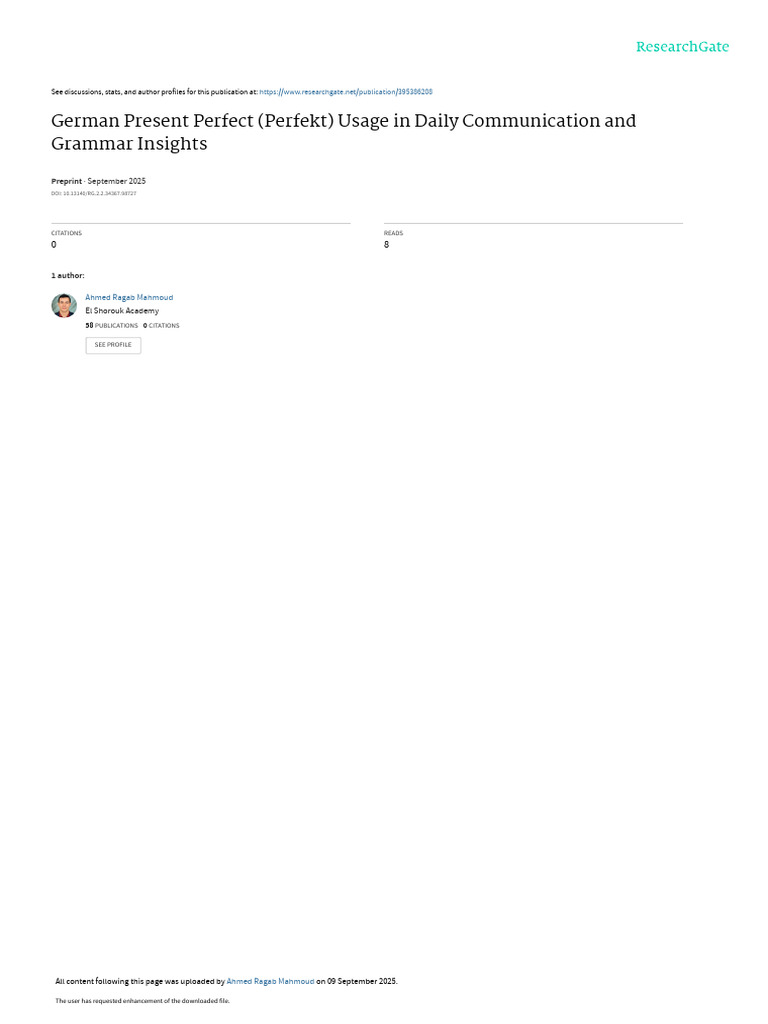 German Present Perfect Perfekt Usage Daily Communication Grammar ...