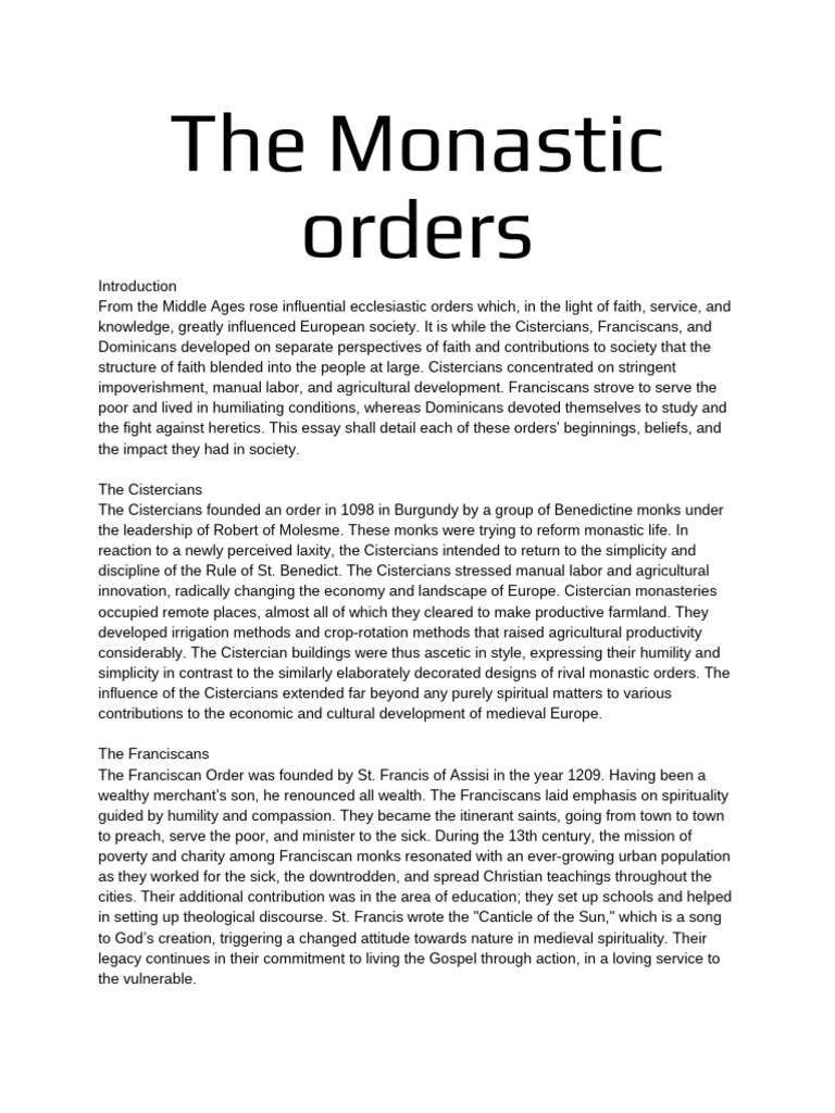 The Monastic Orders | PDF | Dominican Order | Spirituality