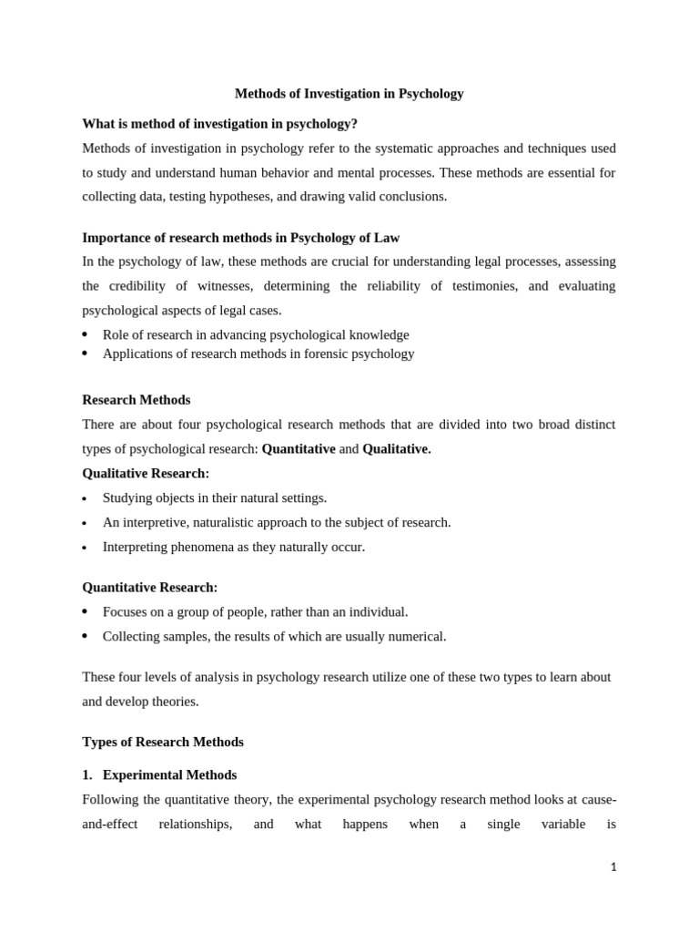 Investigation Methods in Psychology | PDF | Methodology | Psychology