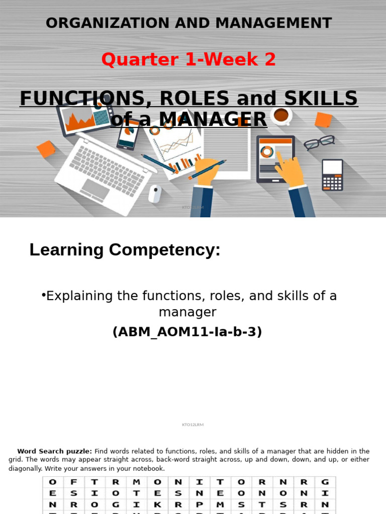 q1w2 Functions Roles and Skills of A Manager 1 | PDF | Skill | Chief ...