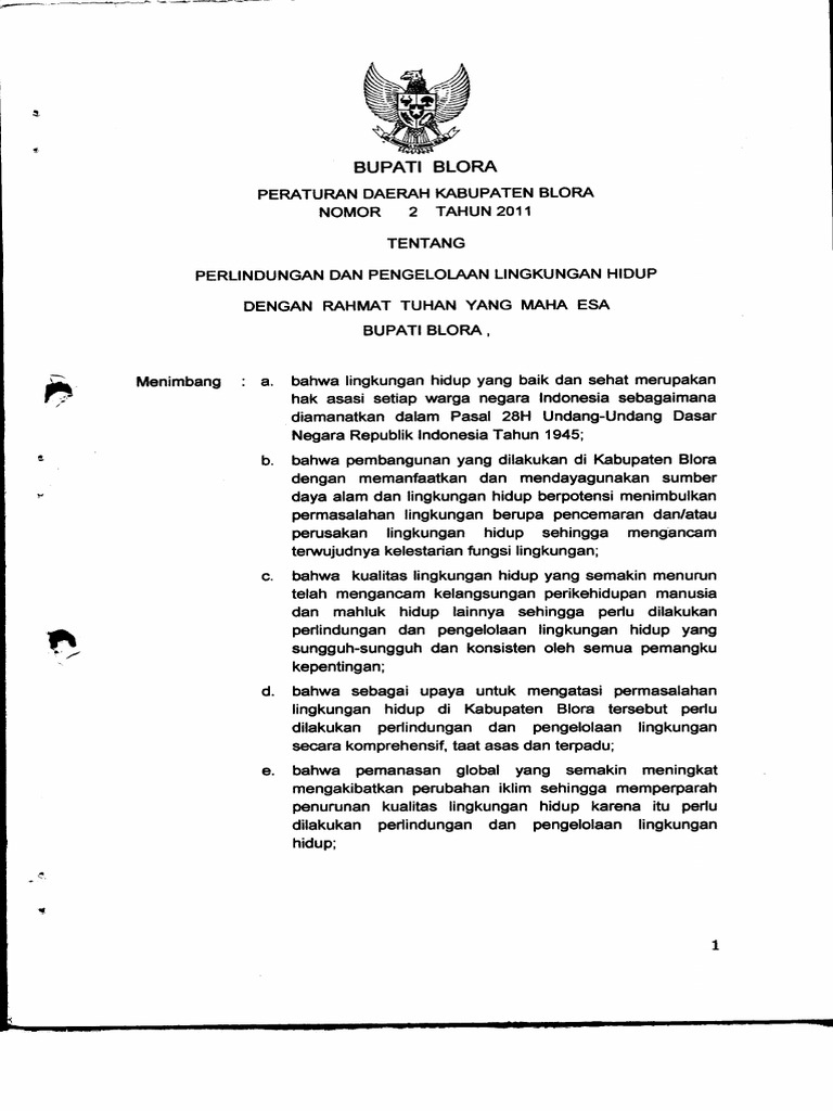 Perda Perlindungan Lingkungan Blora | PDF