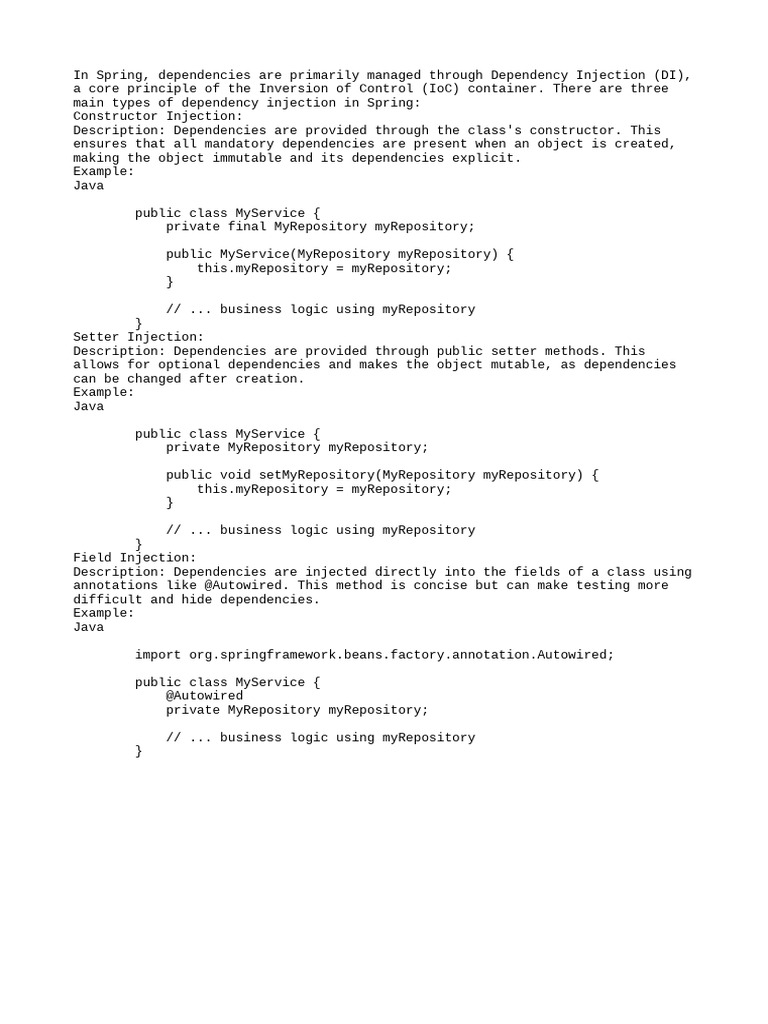 Types of Dependencies and Types of Dependency Injections | PDF | Constructor (Object Oriented ...