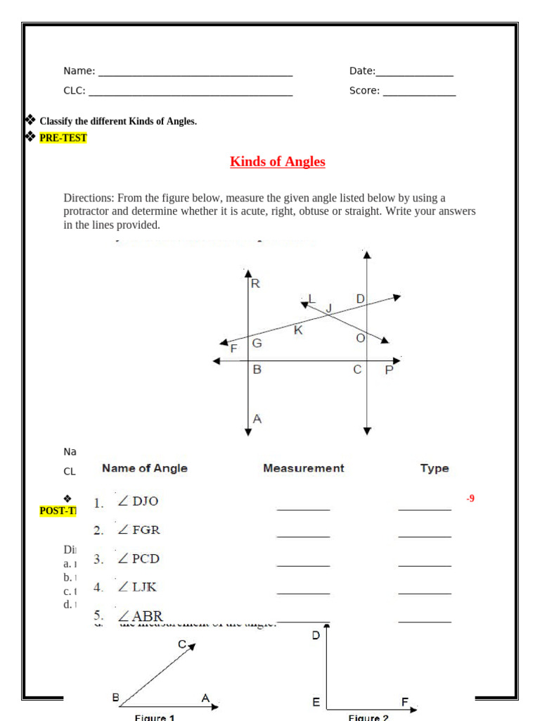 Worksheets-Types of Angles | PDF