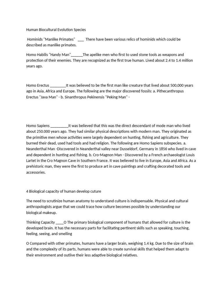Human Biocultur-WPS Office | PDF | Homo | Human Evolution