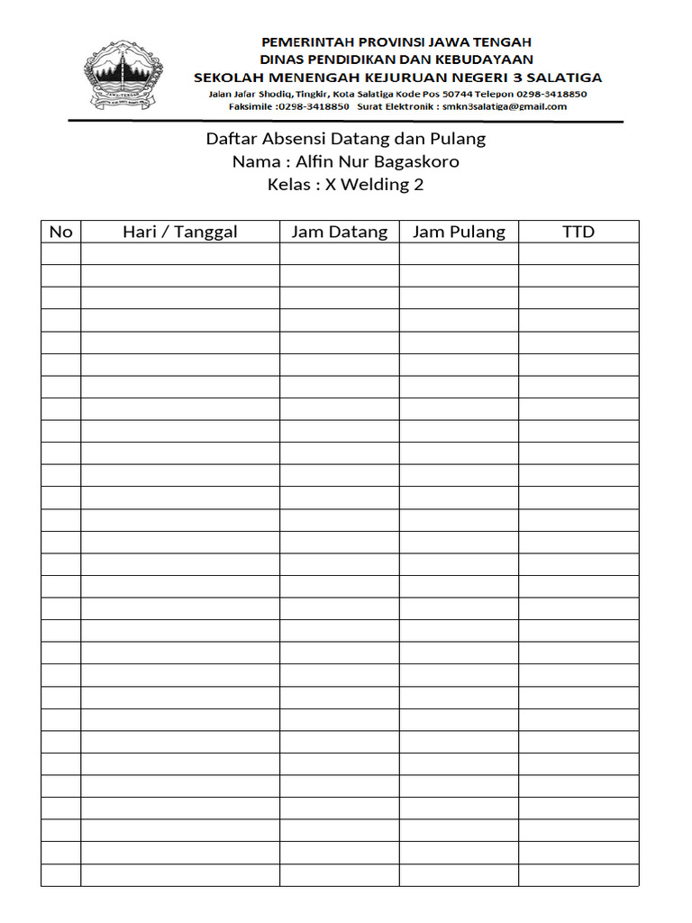 Daftar Absensi Datang Dan Pulang | PDF