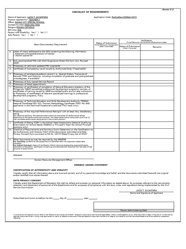 Annex C-2 - Checklist of Requirements and Omnibus Sworn Statement | PDF