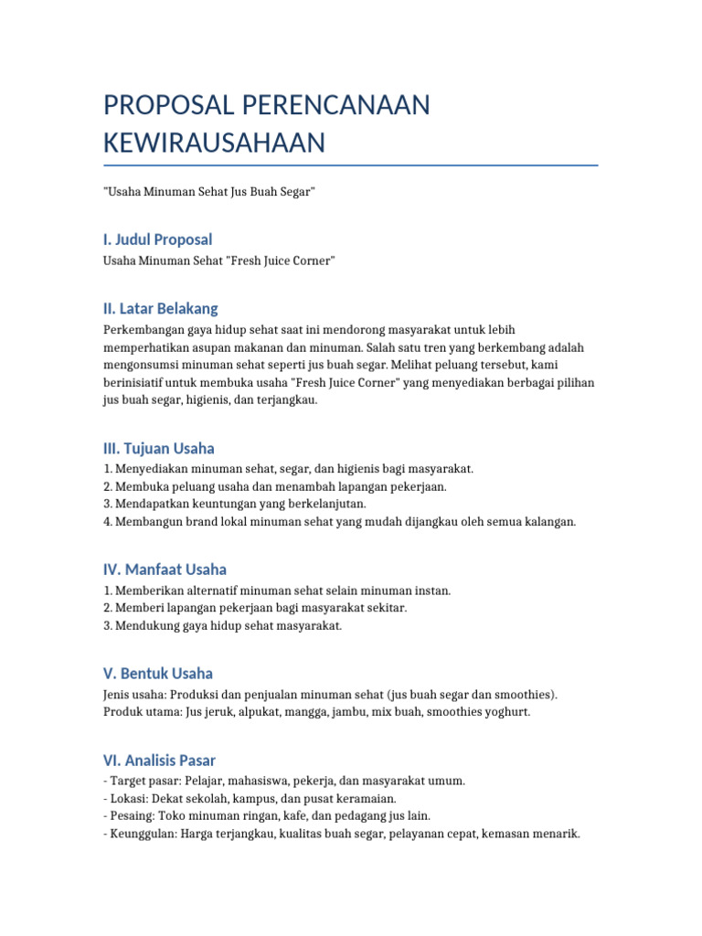 Proposal Kewirausahaan | PDF