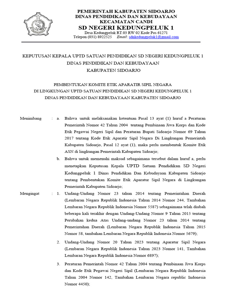 SK Komite Etik Sekolah | PDF