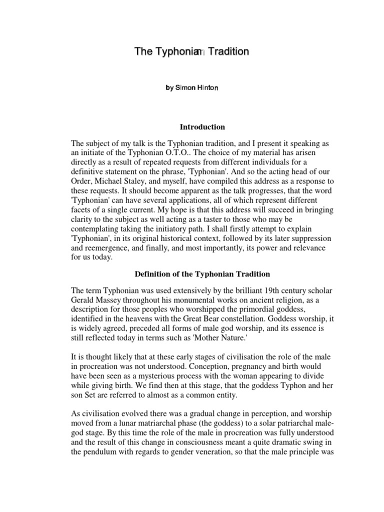 Typhonian Tradition by Simon Hinton | PDF