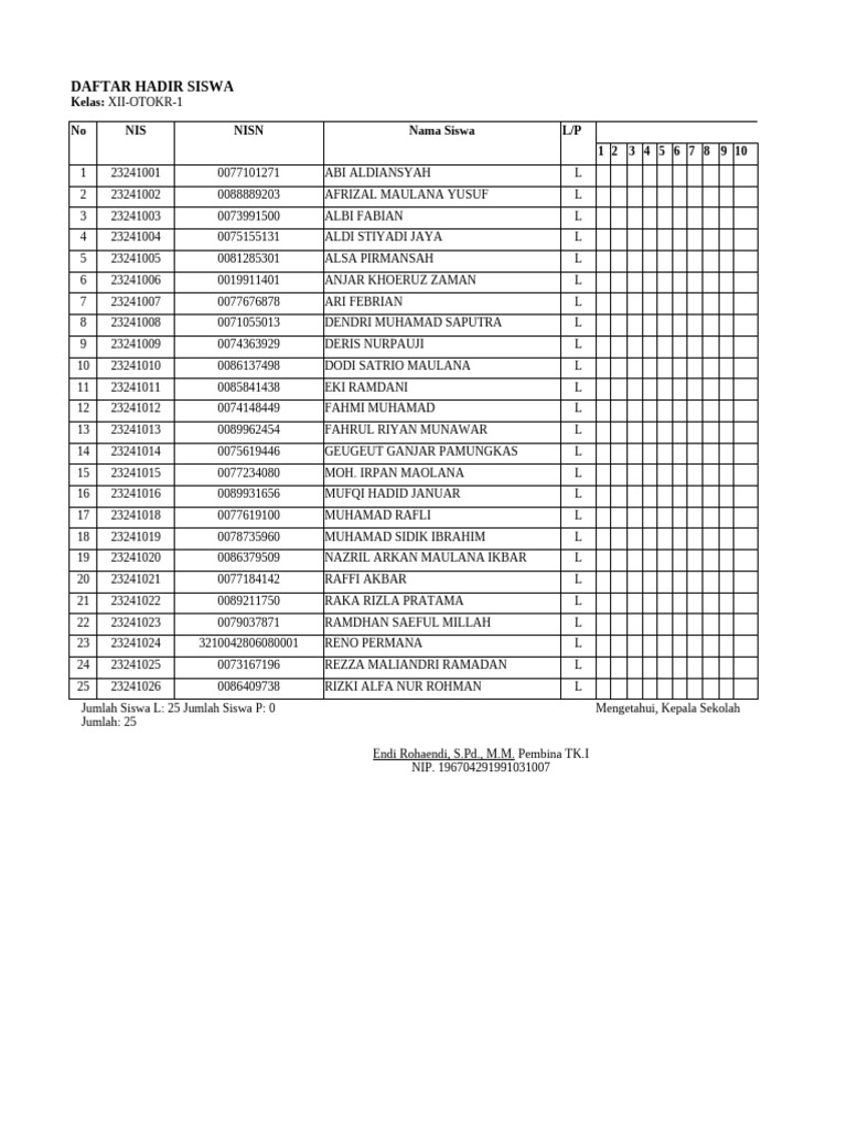 Daftar Hadir Siswa Sept | PDF