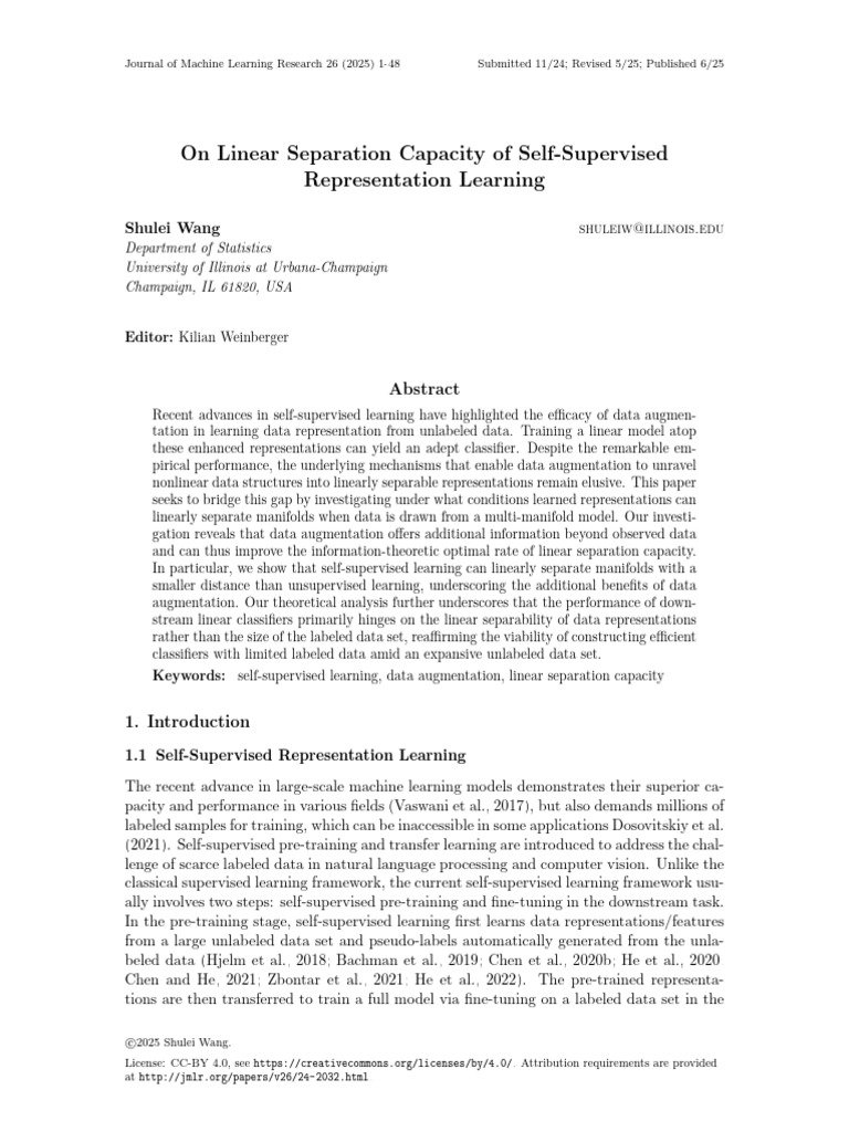On Linear Separation Capacity of Self-Supervised Representation Learning | PDF | Statistical ...