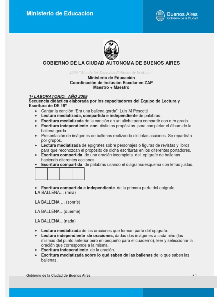 Secuencia Didáctica: Ballenas y Escritura | PDF