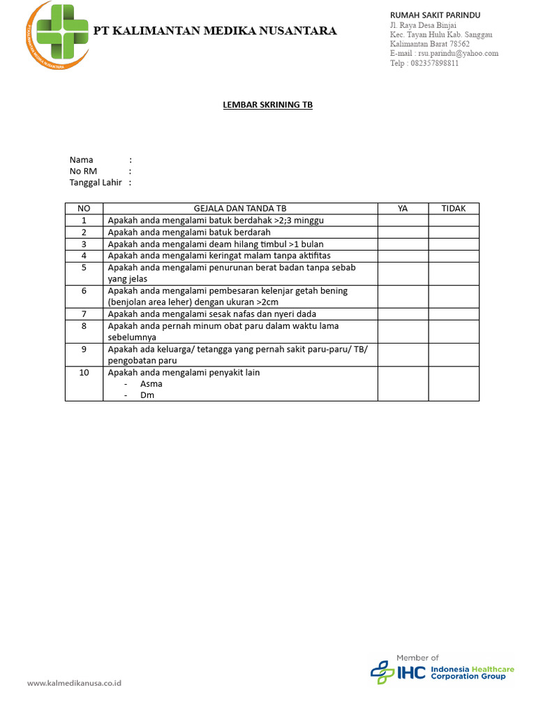 Skrining Gejala TB di RS Parindu | PDF