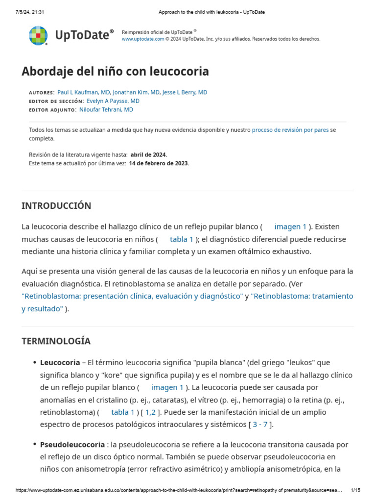 Approach To The Child With Leukocoria - UpToDate | PDF | Catarata ...